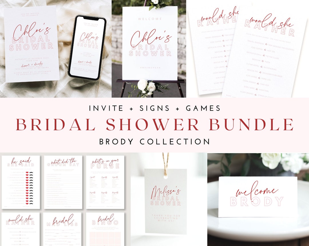 BRODY Bridal Shower Invitation Sign Template Bundle, Pink Printable ...