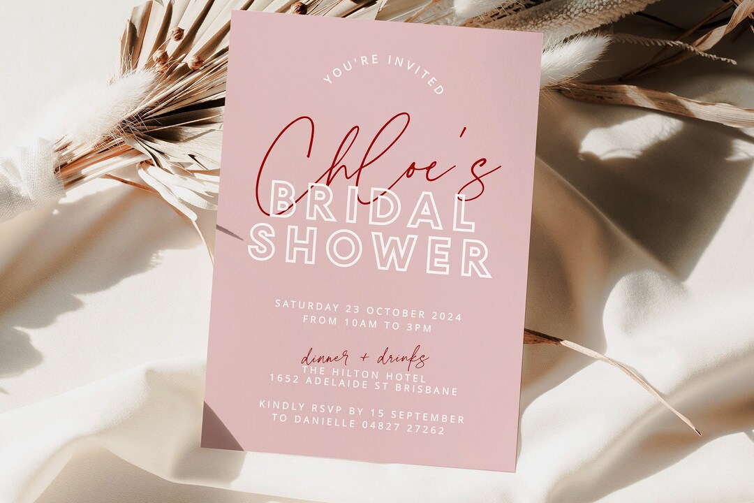 BRODY Pink Bridal Shower Invitation Template, Editable Bachelorette ...
