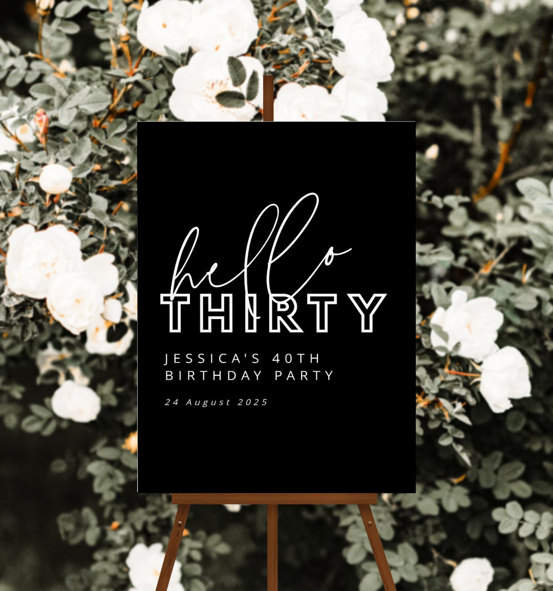 Minimal Hello Thirty Birthday Welcome Sign Template, Modern Welcome ...