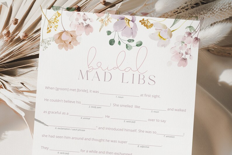RUBY Mad Libs Game Bridal Shower Game Template Floral | Etsy
