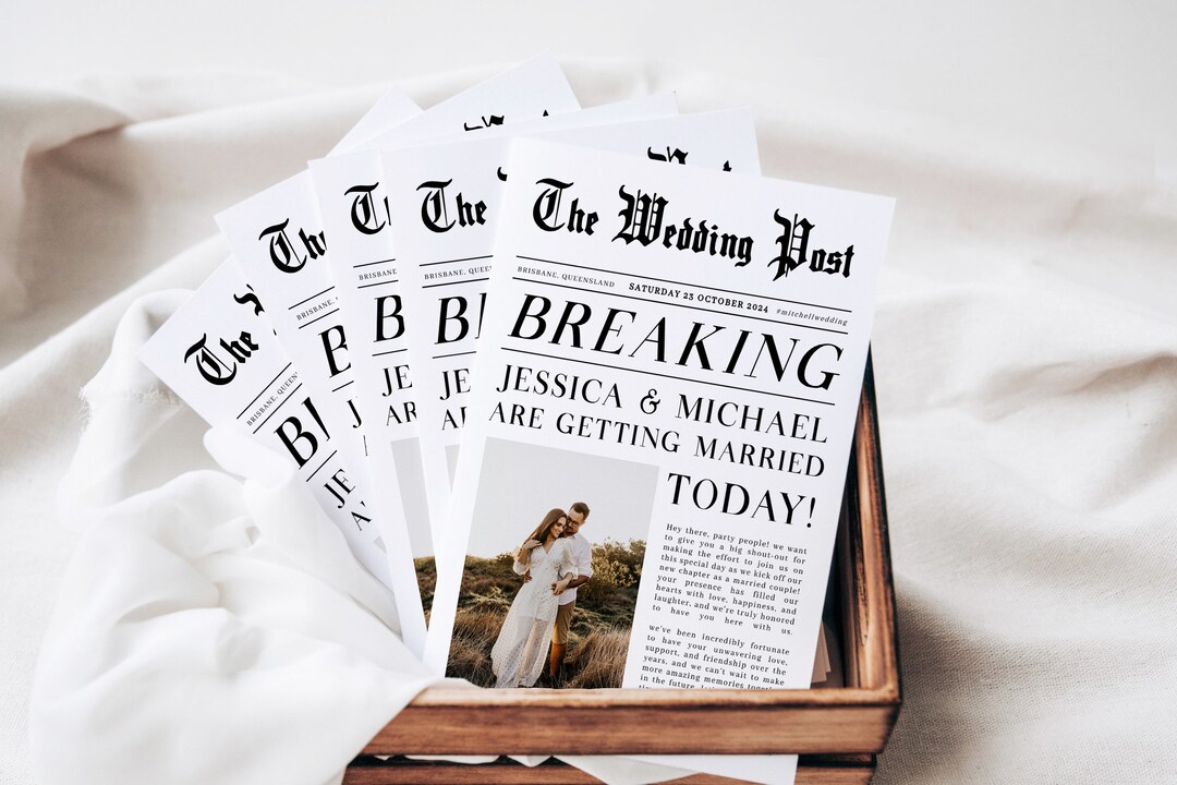 Editable Folded Newspaper Wedding Program, Fun Printable Wedding ...