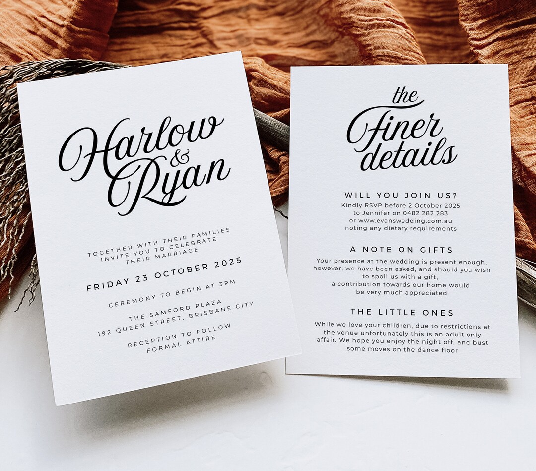 SOFIA Minimal Wedding Invitation Template, Simple Elegant Wedding Invitation Template, Printable ...