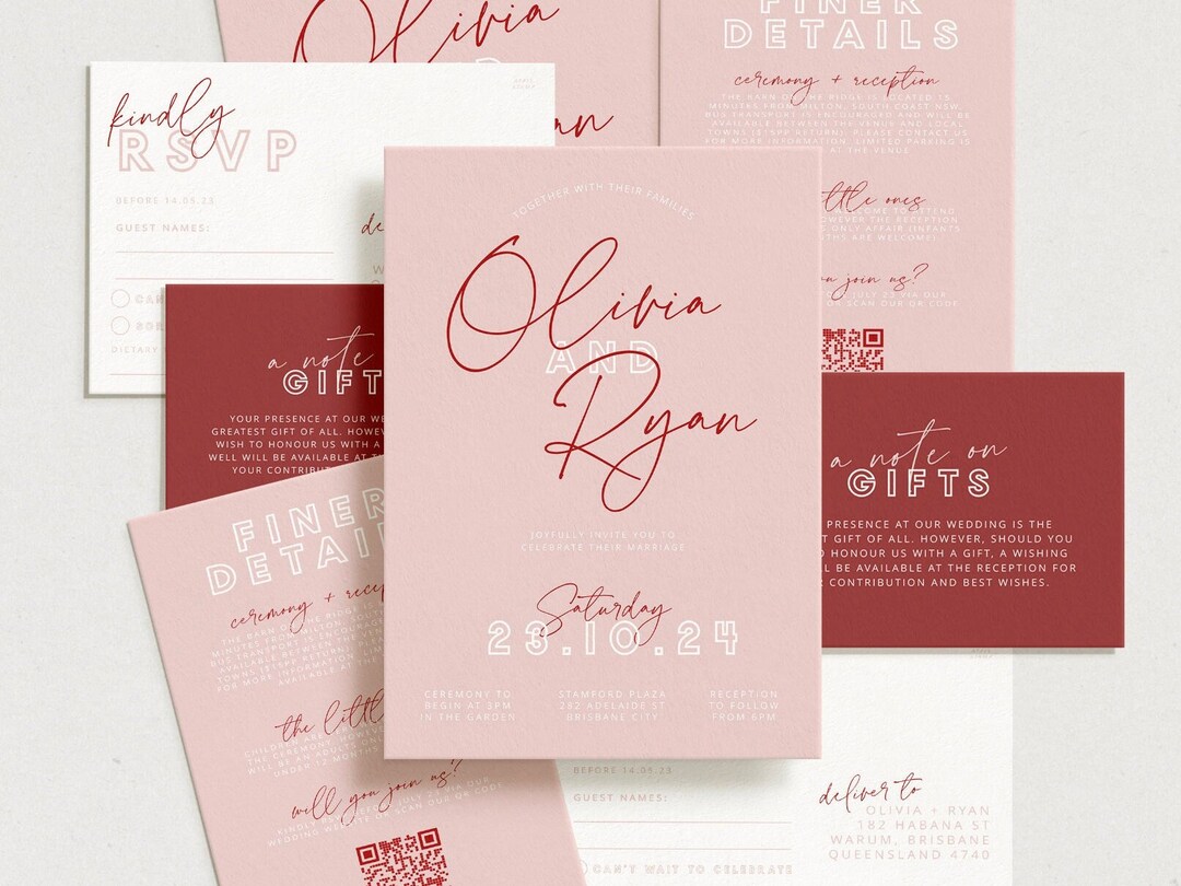 BRODY Pink Red Wedding Invitation Suite Template Printable - Etsy