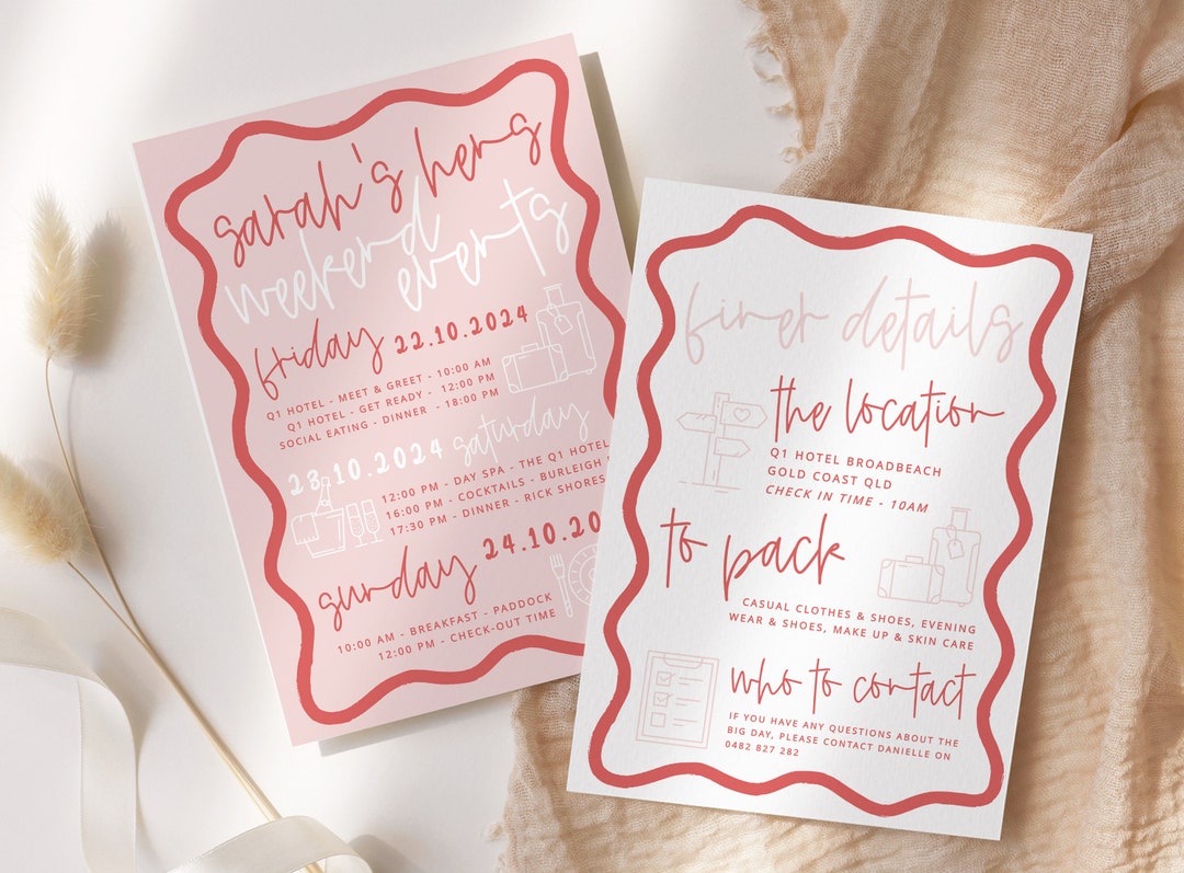 ELENI Pink Hens Weekend Events Template, Instant Download Editable ...