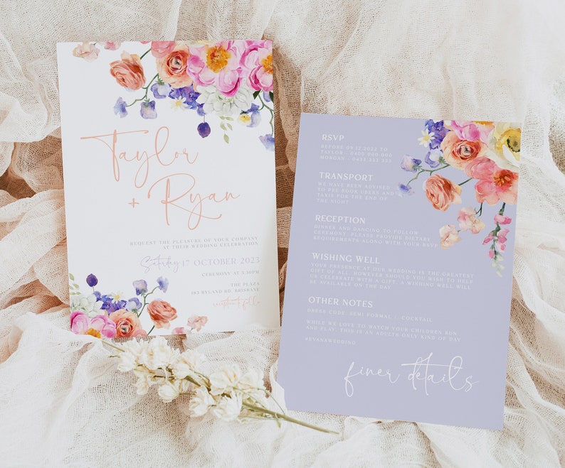ELLA Spring Floral Wedding Invitation Garden Floral Invite - Etsy