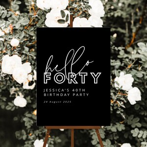 Modern Hello Forty Birthday Welcome Sign Template, Modern Black Welcome ...