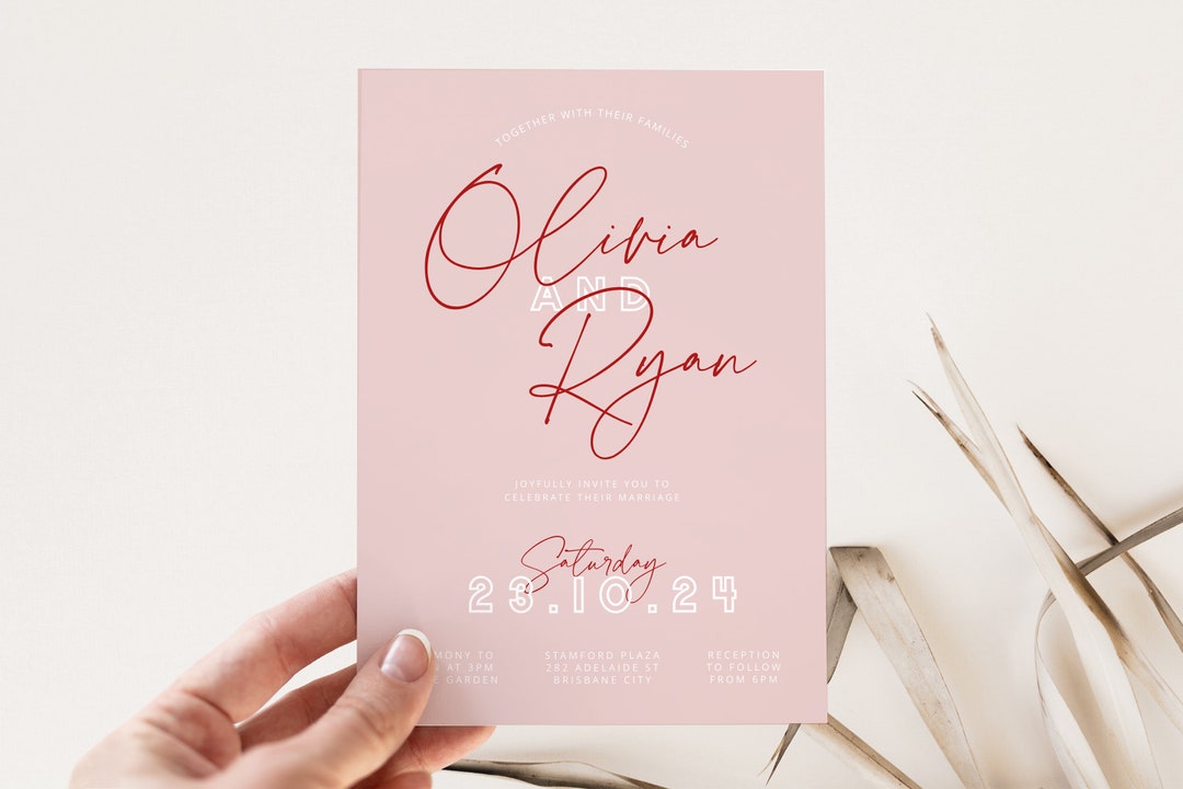 BRODY Pink Wedding Invitation Template, Printable Invitation, Instant ...