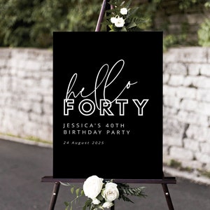 Modern Hello Forty Birthday Welcome Sign Template, Modern Black Welcome ...