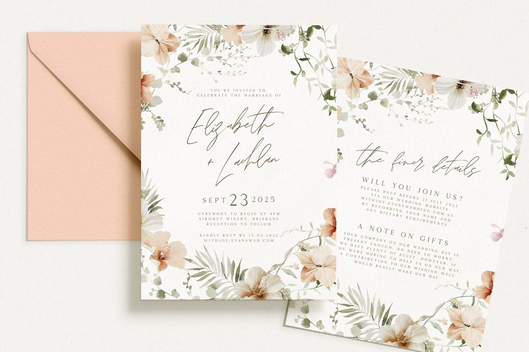 BALI Elegant Wedding Invitation Template, Simple Wedding Invite, Beach ...