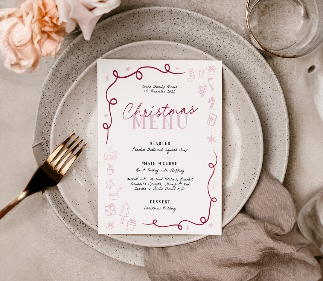 Pink & Red Christmas Menu Template, Pink Wavey Festive Work Party Menu ...