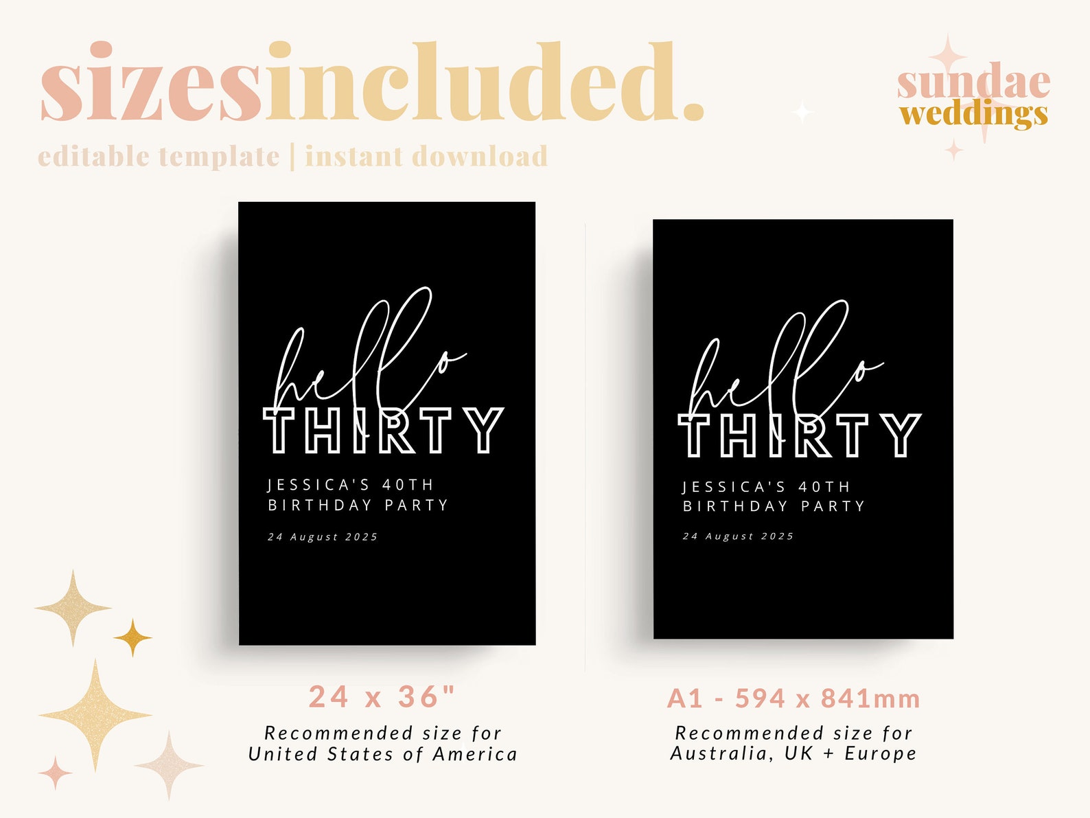 Minimal Hello Thirty Birthday Welcome Sign Template Modern - Etsy