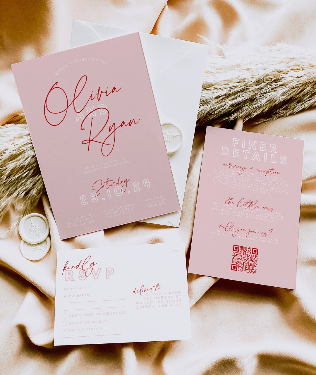 BRODY Pink Red Wedding Invitation Suite Template, Printable Invitation ...