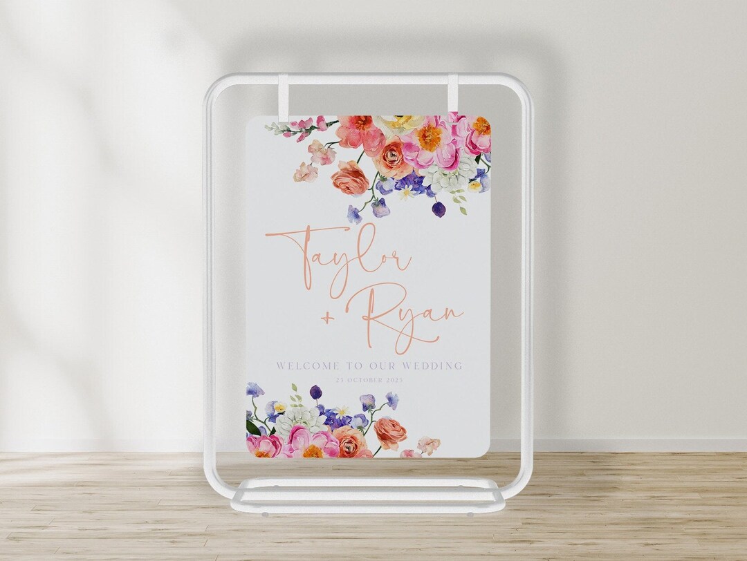 ELLA Spring Floral Wedding Welcome Sign, Garden Floral Sign Template ...