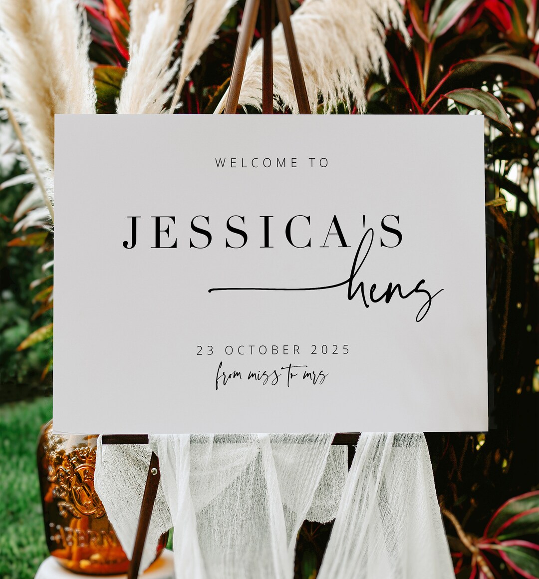 BRIBIE Modern Hens Night Welcome Sign Template, Minimal Hen Party ...