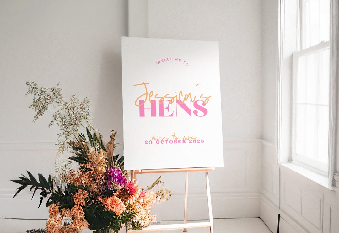 LANA Pink Orange Hens Party Welcome Sign | Instant Download | Editable ...