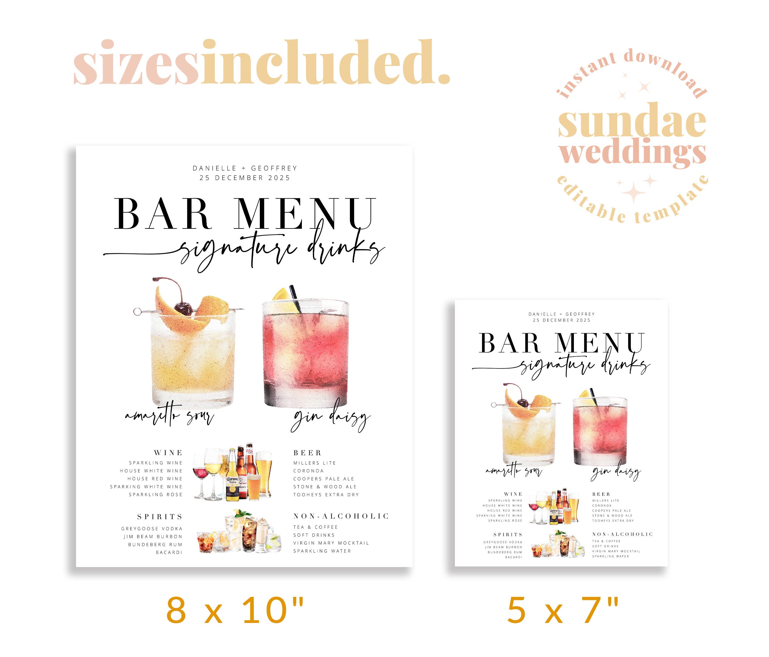 Bar Menu Template Modern Editable Drink Menu Template - Etsy Australia