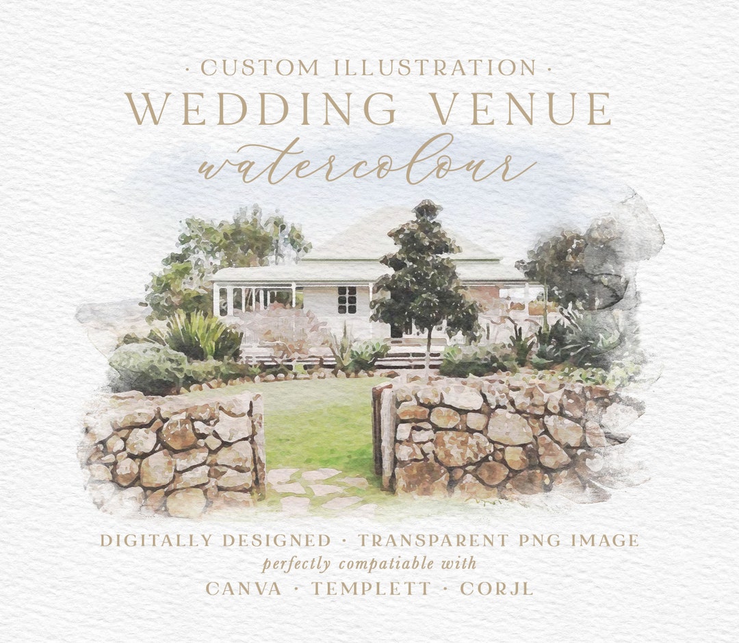 Custom Watercolour Wedding Venue Illustration, Digital Watercolor ...