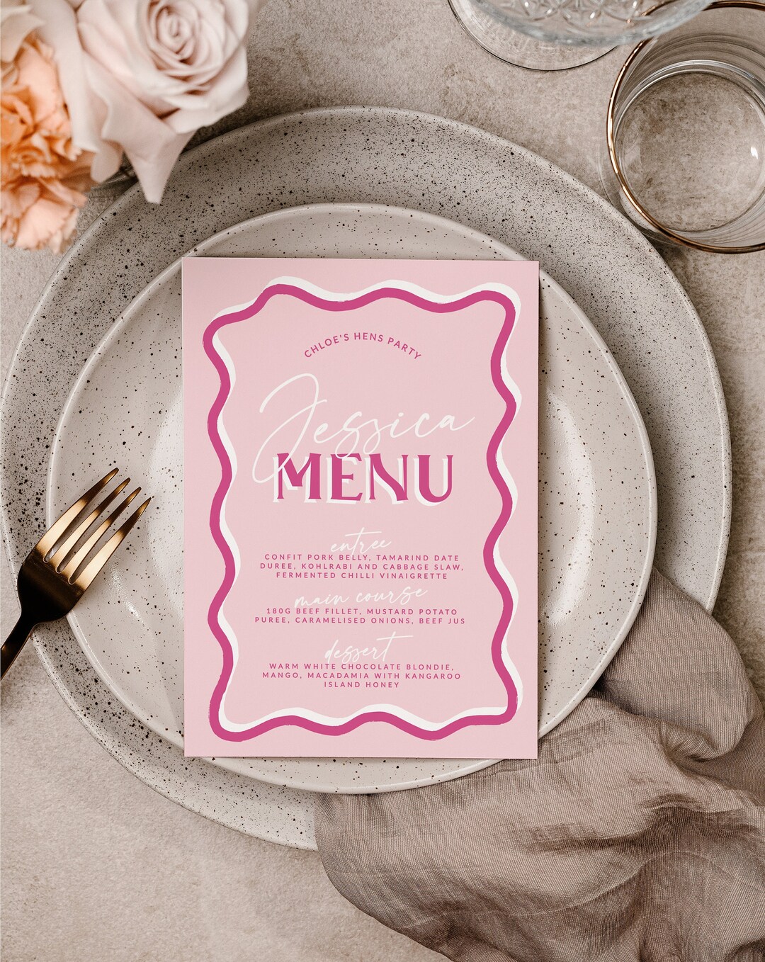 SONNY Pink Guest Name Menu | Editable Hens Party Menu | Pink Bridal ...