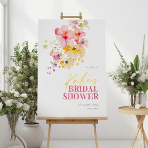 DAPHNE Summer Floral Bridal Shower Welcome Sign Template, Colourful ...