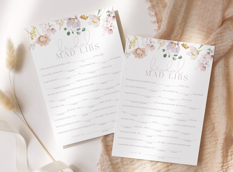 RUBY Mad Libs Game Bridal Shower Game Template Floral | Etsy