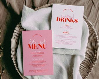 Menu Pink Red Wavy Editable Template Instant Download, Hand Drawn ...