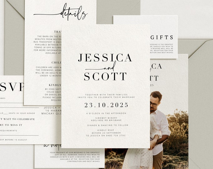 Intimate Wedding Invitation Template, Minimal Small Ceremony Invite ...
