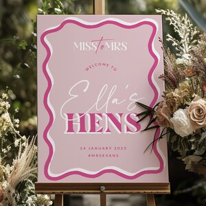 SONNY Hens Party Welcome Sign Template, Pink Wavey Bachelorette Party ...