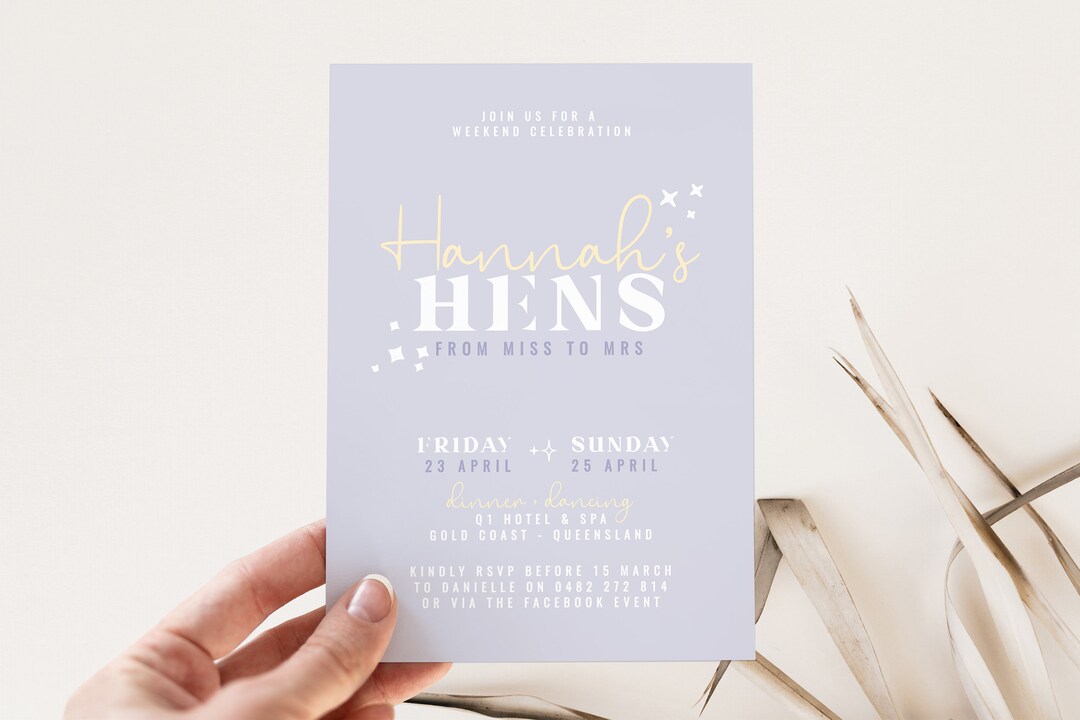 STARS Hens Night Invitation Template, Purple Yellow Bachelorette Hens ...