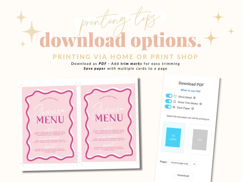 SONNY Pink Guest Name Menu Editable Hens Party Menu Pink - Etsy
