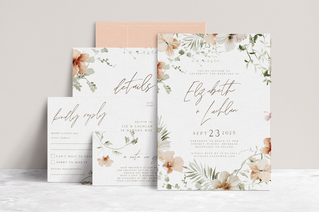 BALI Tropical Wedding Invitation Suite Template, Garden Wedding Invite ...