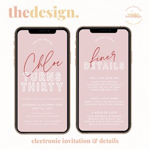 BRODY Digital 30th Birthday Invite Template, Cell SMS Garden Pink Red ...