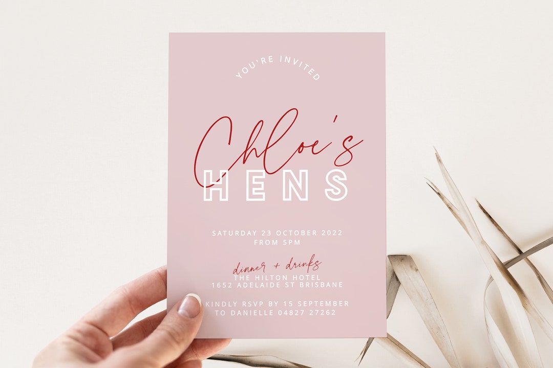 BRODY Hens Party Invitation Template, Printable Pink Red Bachelorette ...