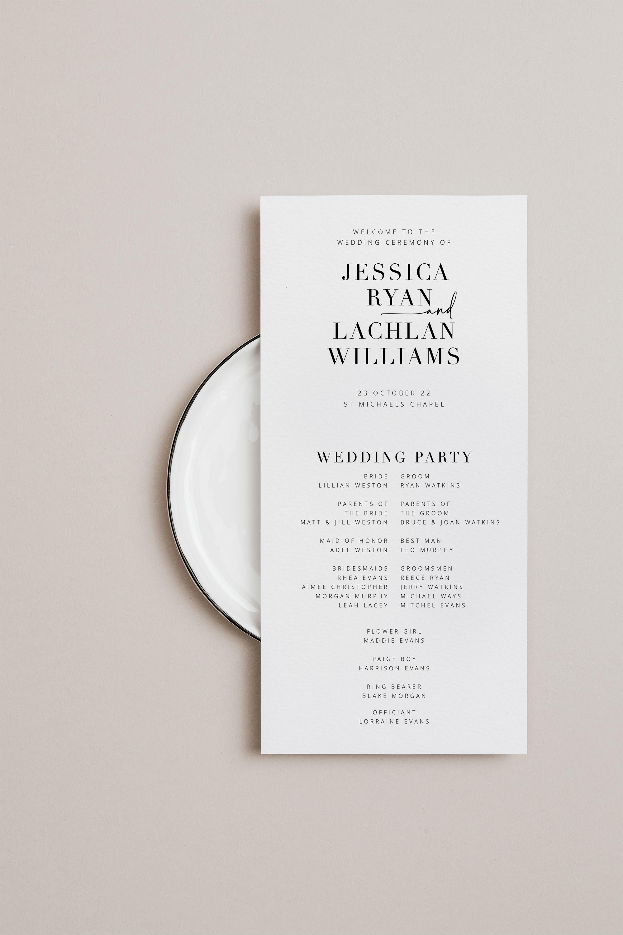 Modern Ceremony Wedding Program Template Wedding Program - Etsy
