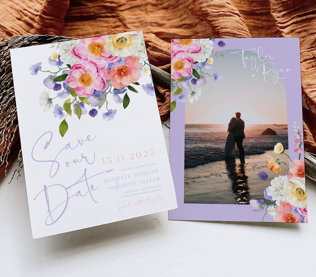 ELLA Floral Photo Save the Date Template, Spring Colourful Save Our ...