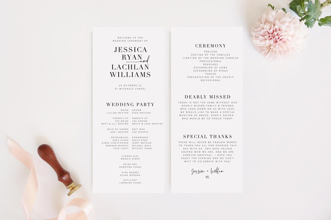 Modern Ceremony Wedding Program Template, Wedding Program Template ...