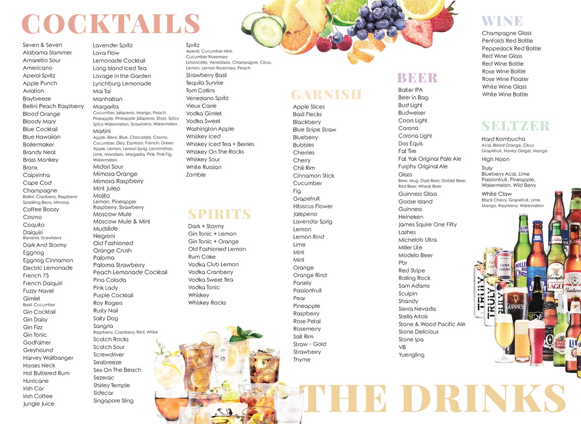 Bar Menu Template Modern Editable Drink Menu Template - Etsy Australia