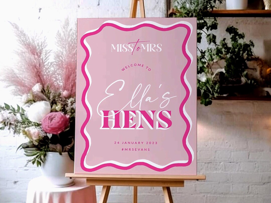 SONNY Hens Party Welcome Sign Template, Pink Wavey Bachelorette Party ...