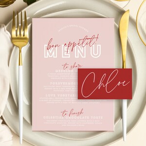 BRODY Pink Bridal Shower Menu Placecard Bundle | Pink Bridal Shower ...