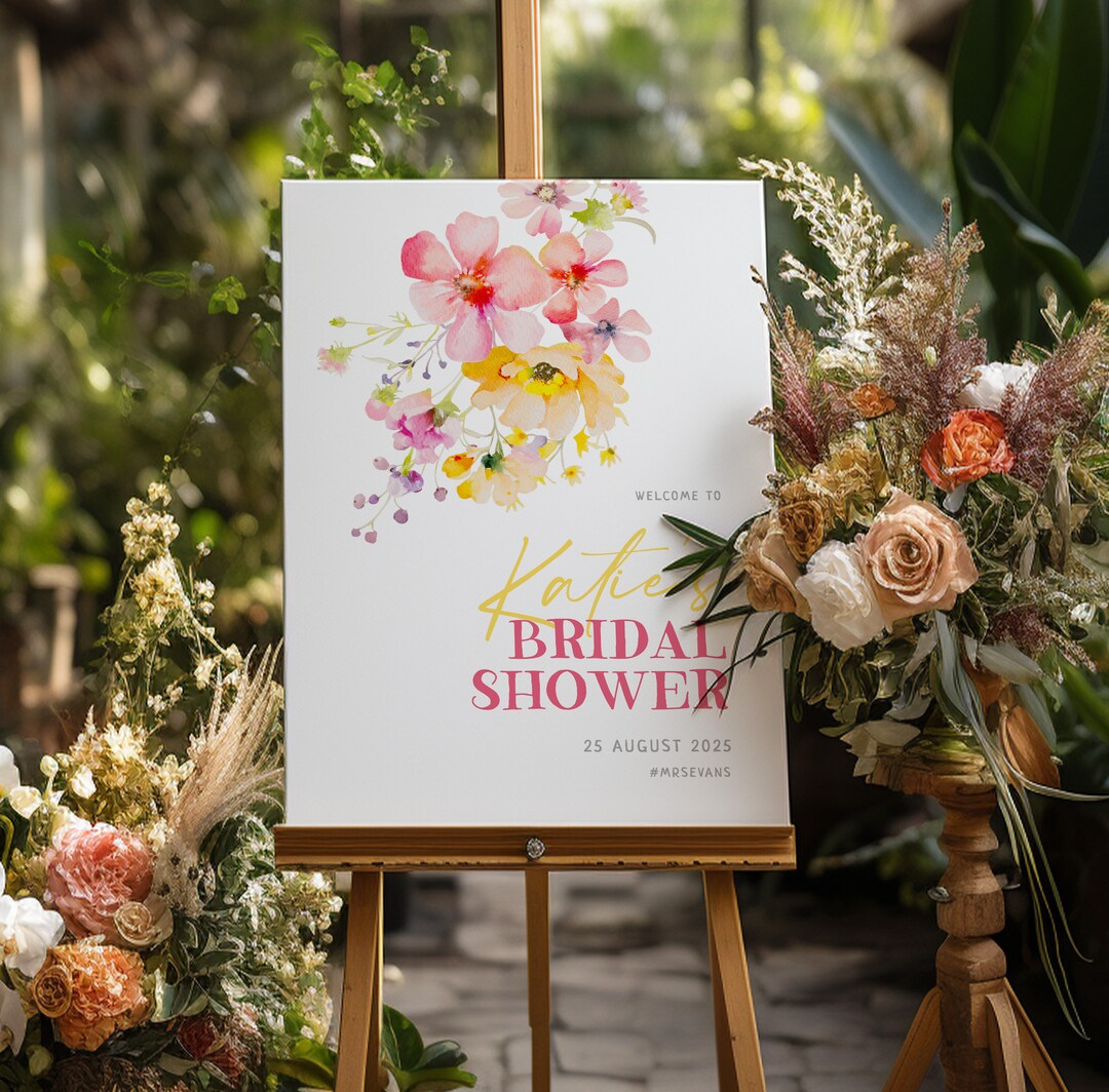 DAPHNE Summer Floral Bridal Shower Welcome Sign Template, Colourful ...
