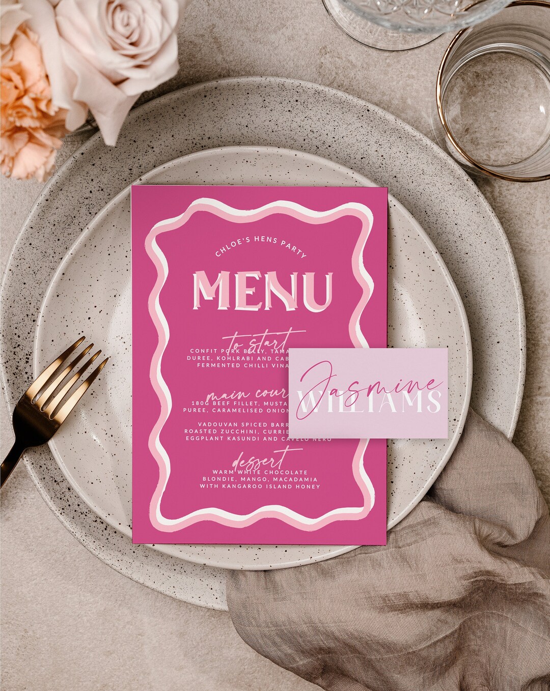 SONNY Hot Pink Editable Menu Placecard Bundle | Pink Bridal Shower Menu ...