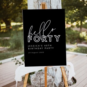 Modern Hello Forty Birthday Welcome Sign Template, Modern Black Welcome ...