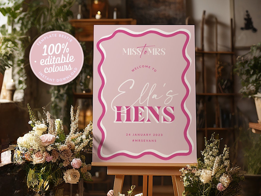 SONNY Pink Hens Party Welcome Sign Template, Printable Bachelorette ...