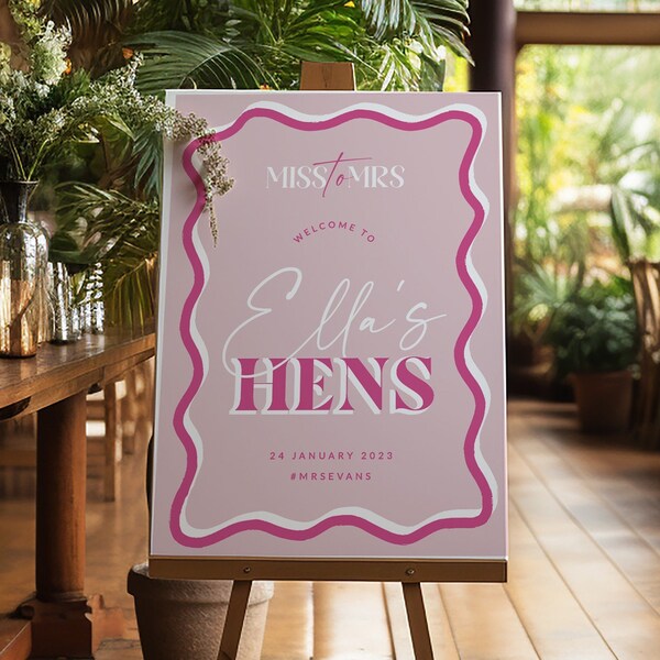 Pink Red Modern Hens Party Welcome Sign Template, Printable ...