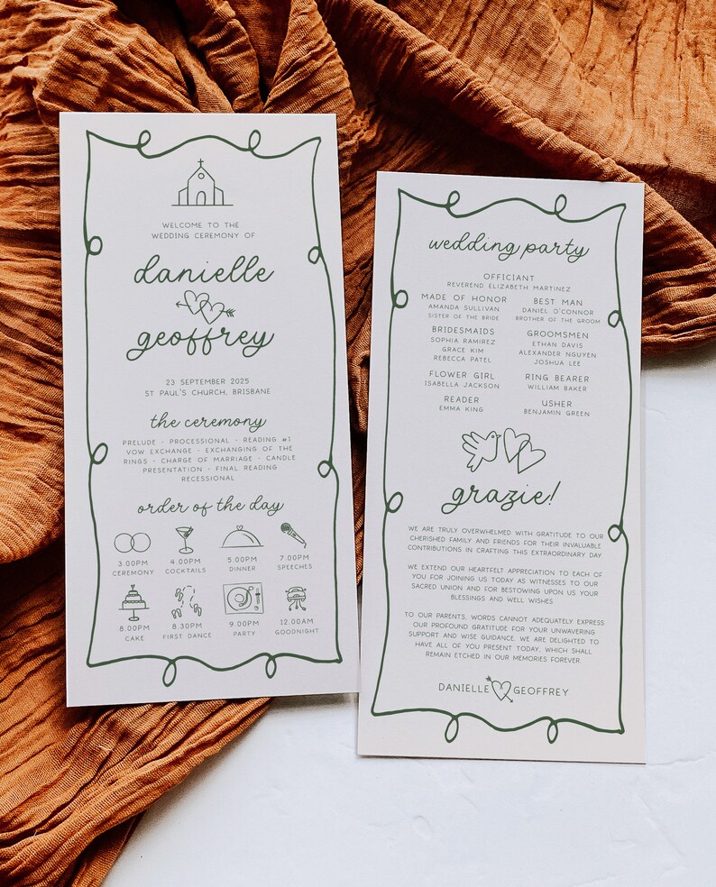 POET Wave Green Wedding Program Template Monogram & Border - Etsy