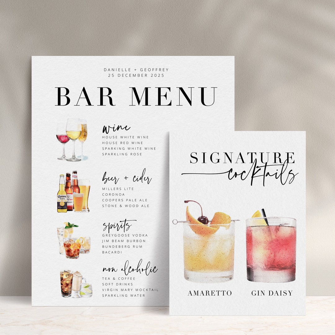 BRIBIE Wedding Signature Drinks Menu, Stacked Cocktail Bar Sign ...