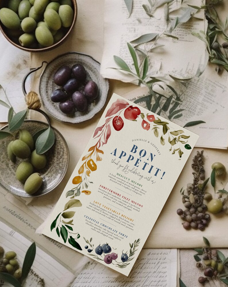 Editable Italian Style Wedding Menu Template Instant - Etsy Australia