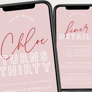 BRODY Digital 30th Birthday Invite Template, Cell SMS Garden Pink Red ...