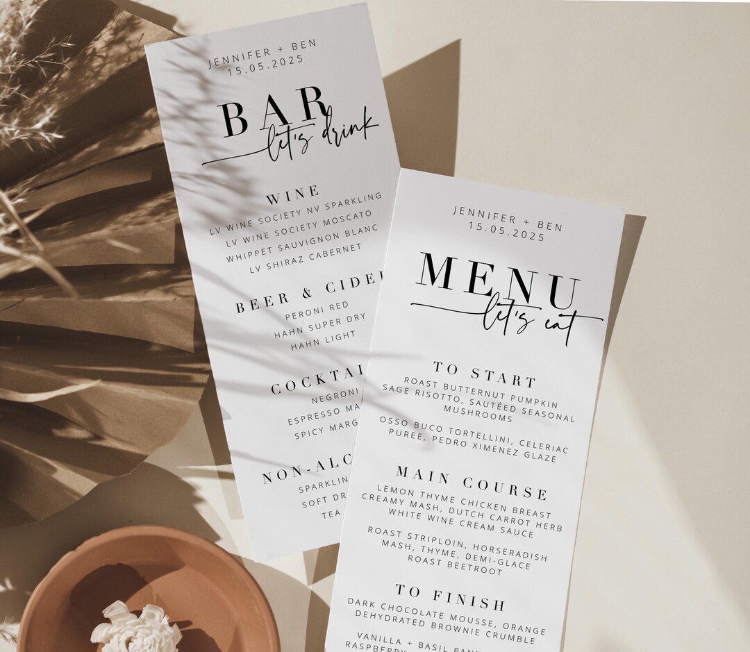 BRIBIE Editable Wedding Menu Template, Minimal Menu Card Border ...