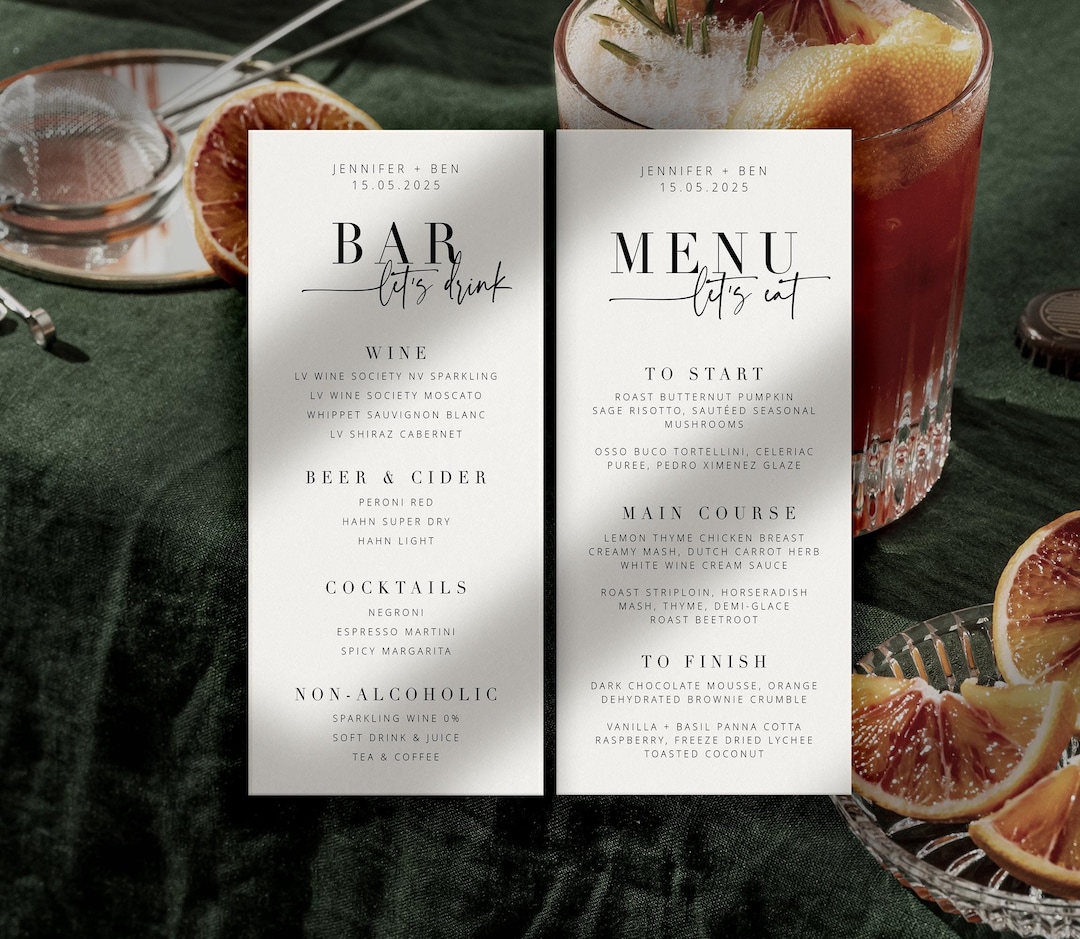 BRIBIE Modern Wedding Menu Template, Minimal Menu Card Border ...