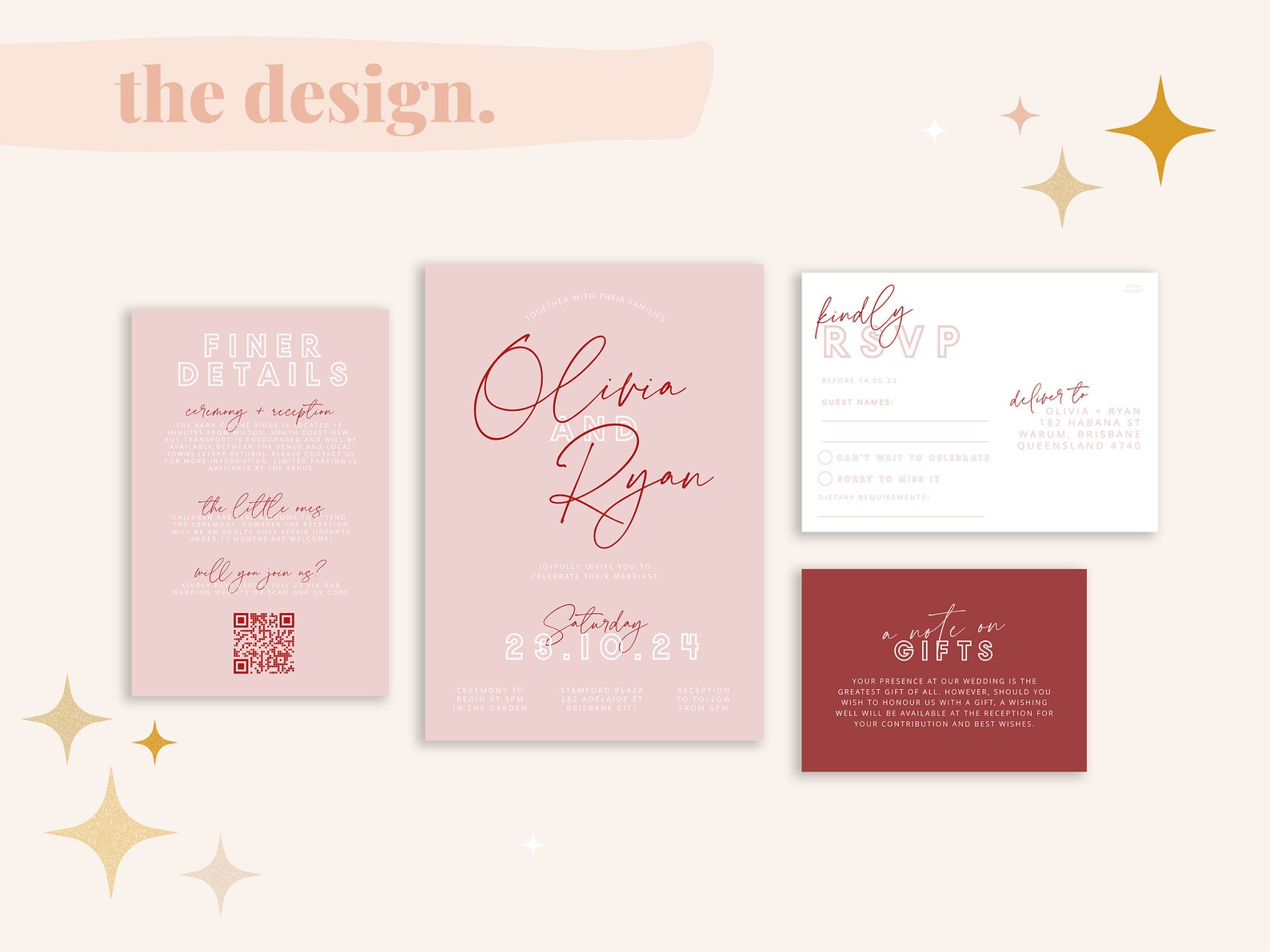 BRODY Pink Red Wedding Invitation Suite Template Printable - Etsy